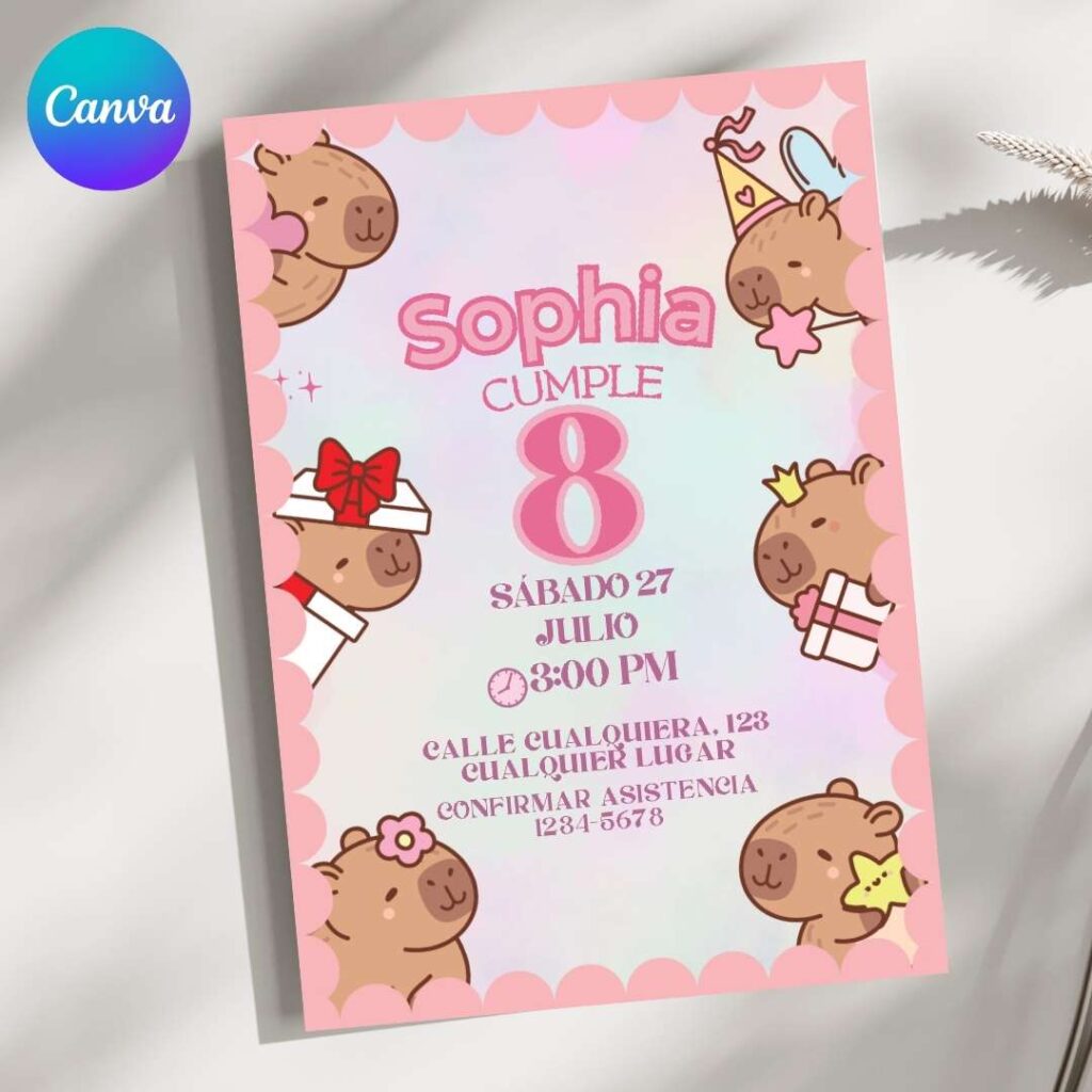 Invitación de Cumpleaños 6 Capibaras de fiesta Personalizada | Artkiz