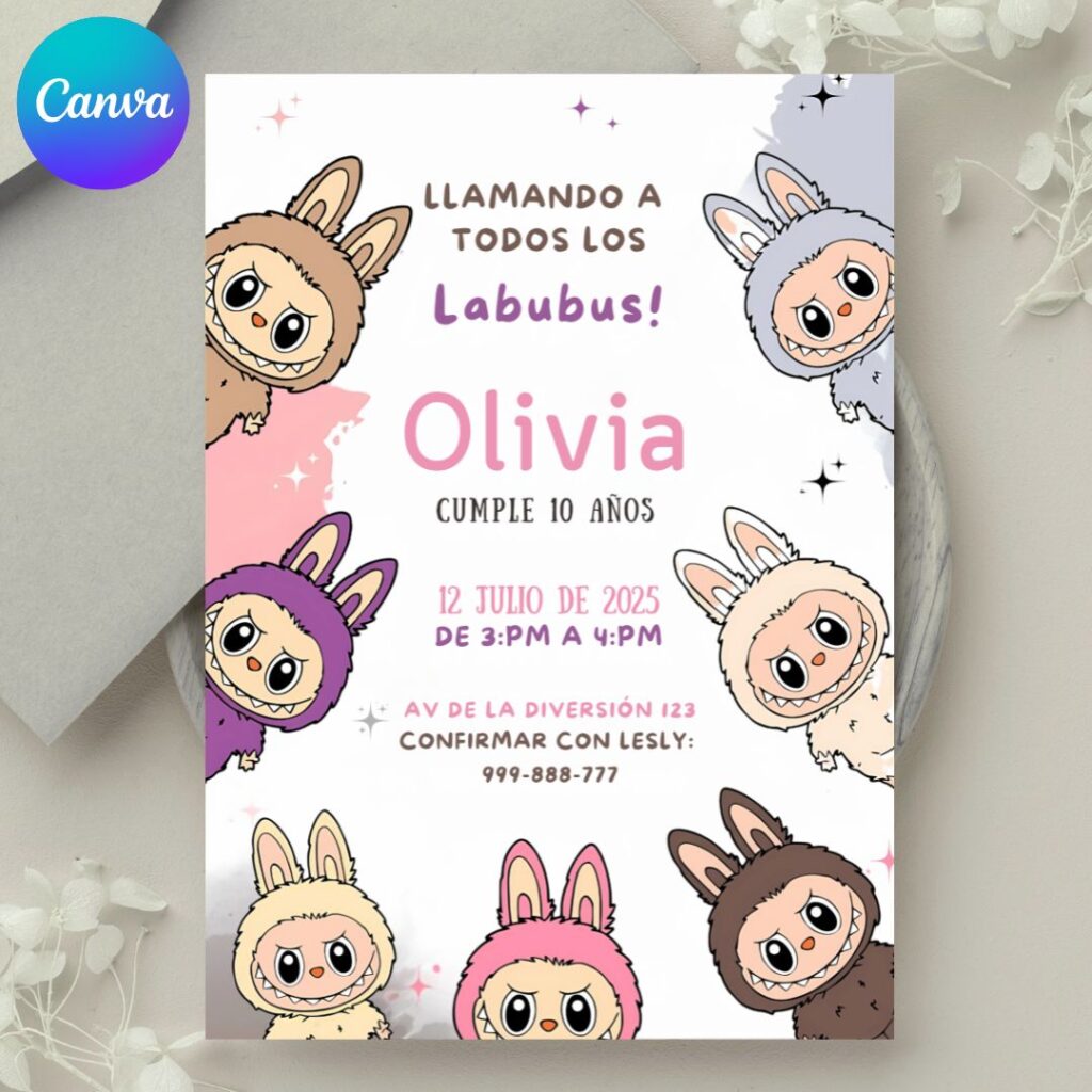 Invitación para fiesta de cumpleaños de Labubu | Artkiz