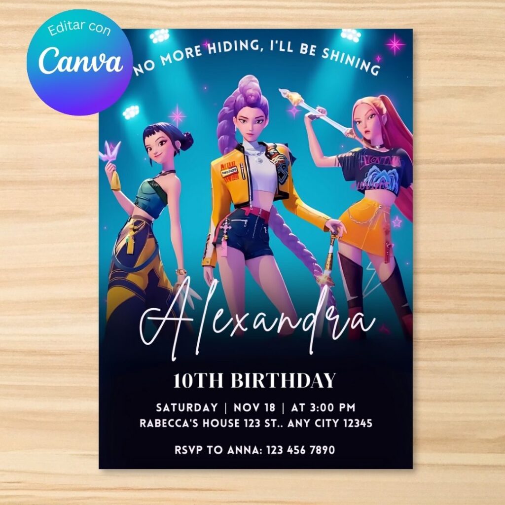 Plantilla de invitación de cumpleaños KPop Demon Hunters
